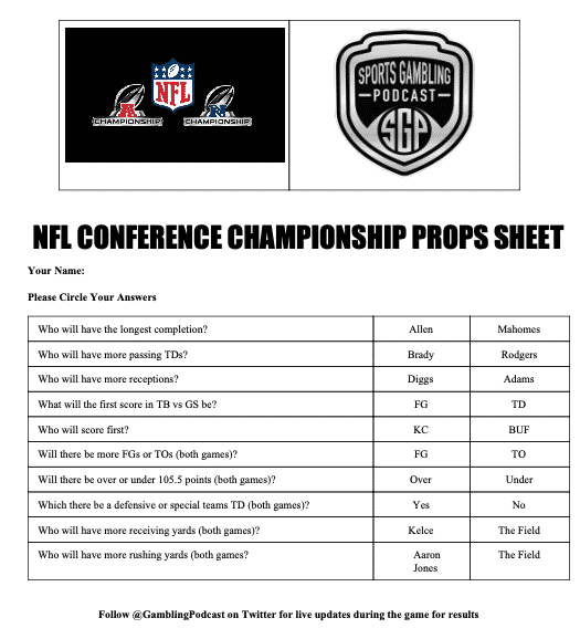 Printable Nfl Conference Championship Props Sheet